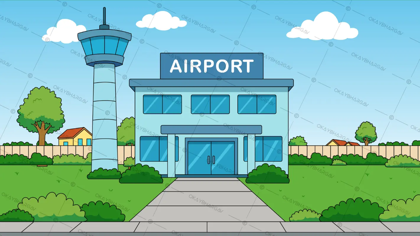 Airport Scene with Control Tower and Terminal Building | Graphic Asset ...