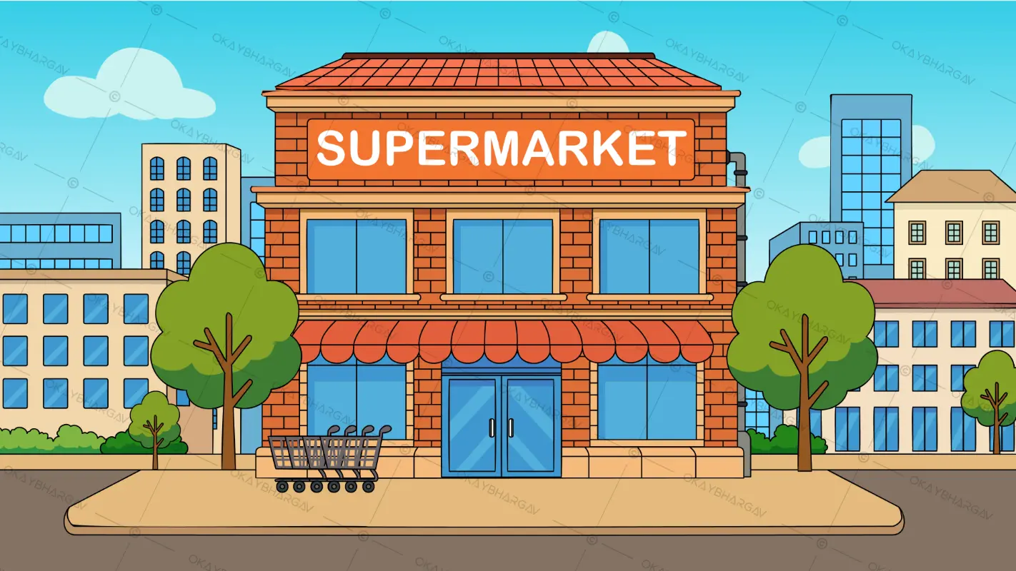 Cartoon Supermarket Scene | Graphic Asset by Okay Bhargav Animation Studio