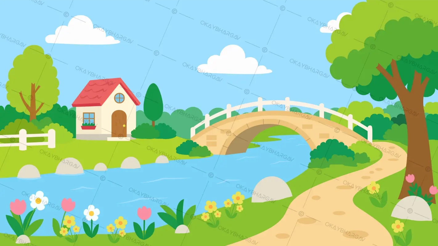 Colorful Cartoon Kids Outdoor Nature Scene | Graphic Asset by Okay ...